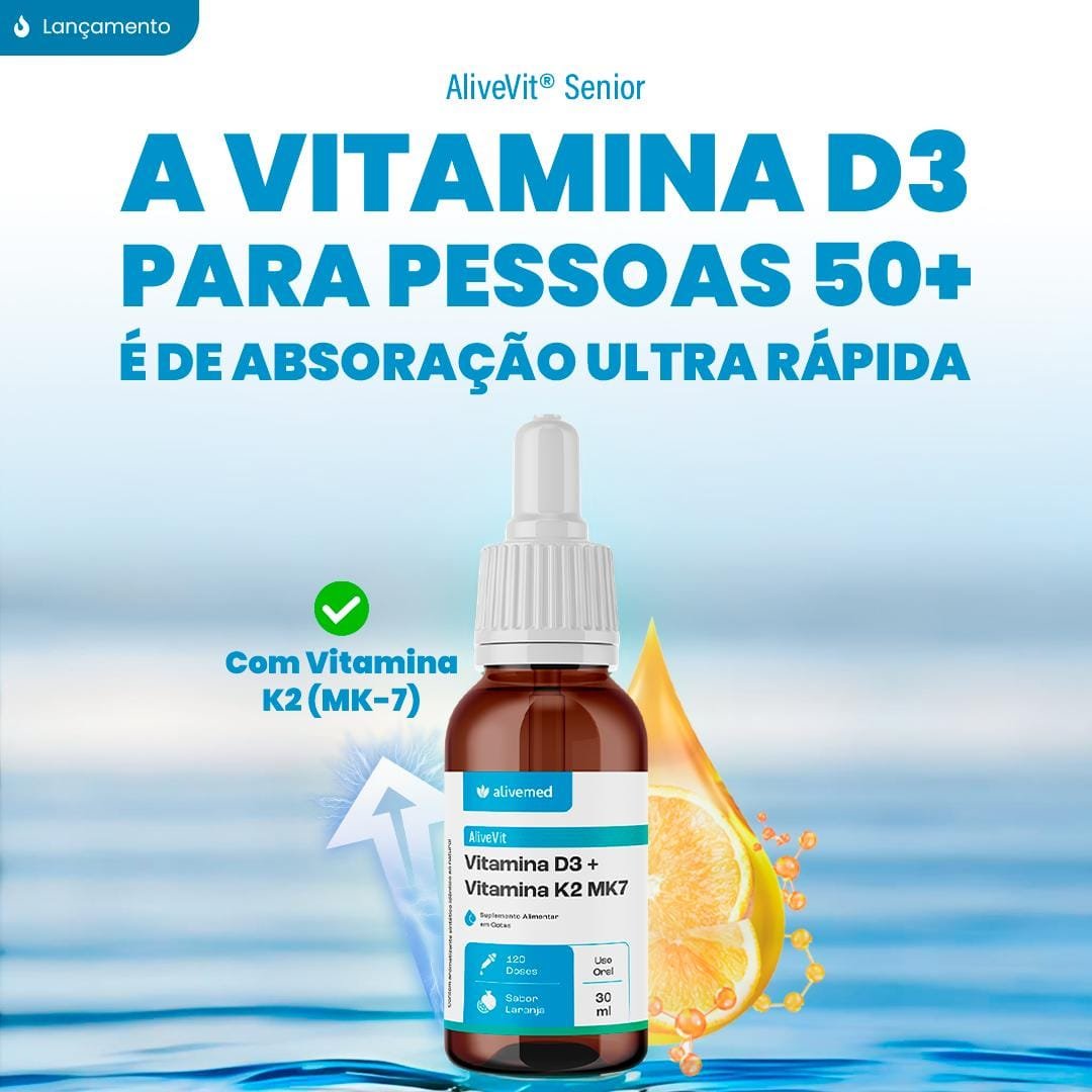 AliveVit® Vitaminas D3 + K2 (MK-7) - Alta qualidade em gotas - Alivemed
